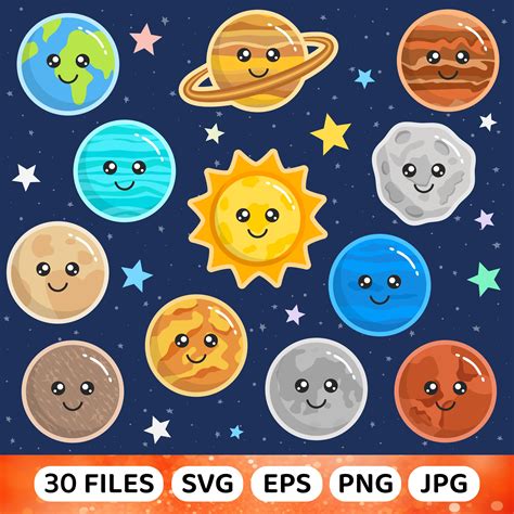 Cute Solar System Clipart Svg Planets Clip Art Bundle Planets Png
