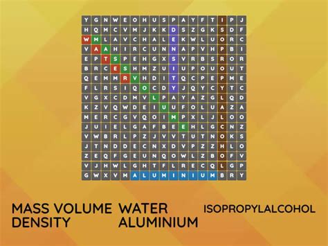 Density Words Wordsearch