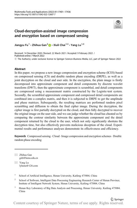 Cloud Decryption Assisted Image Compression And Encryption Based On Compressed Sensing Request Pdf