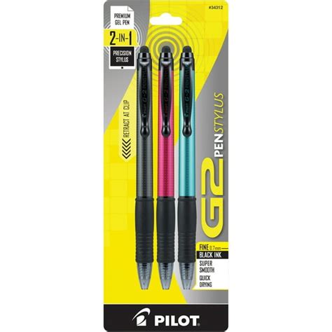 Pilot G2 Penstylus Retractable Gel Ink Pen And Stylus Fine Point Black Ink Assorted Barrels 3