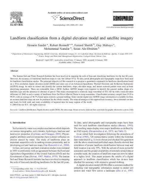 Pdf Landform Classification From A Digital Elevation Model And