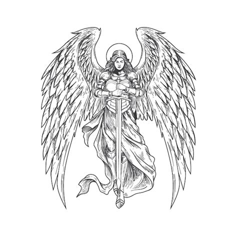 Premium Vector Handdrawn Angels Bringing Sword