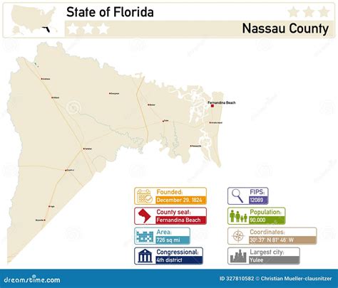 Map Of Nassau County In Florida State On White Background Single