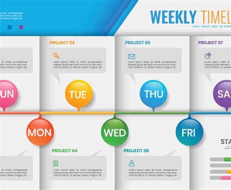 Colorful Weekly Timeline Table For Project Report Vector Art And Graphics