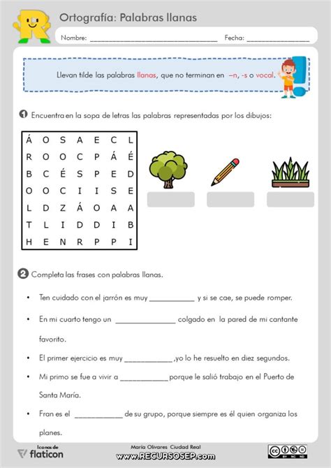 Cuaderno De Actividades De La Regla Ortográfica Palabras Llanas