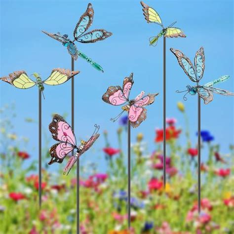 Lot De 6 Piquets De Jardin En Métal Papillon 864 Cm Libellule Colibri