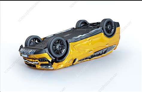 Yellow Car Crashed Upside Down Illustration Stock Image F0240505