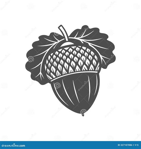 Silhouette Of An Acorn Oak Tree On A White Background Black And White