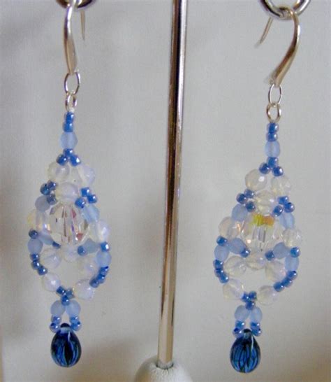 Blue Crystal And Opalescent Beaded Dangle Earrings Etsy
