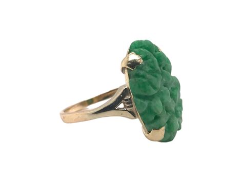 Retro Carved Jade Ring 10k Yellow Gold For Sale At 1stdibs