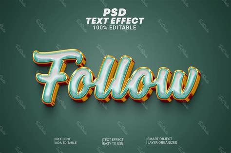 Follow Cursive Metallic Light Green And Copper 3d Text Effect