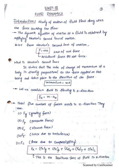 Unit Iii Fluid Dynamics Notes Pdf