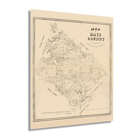 Historix Vintage 1880 Hays County Texas Map 24x30 Inch Vintage