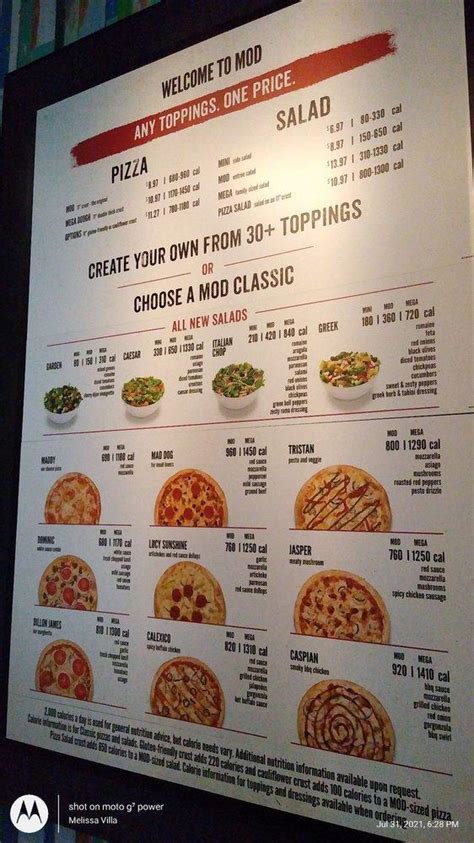 Menu At Mod Pizza Pizzeria Fort Worth W Bailey Boswell Rd Suite 180