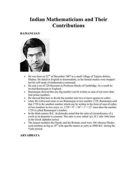 Indian Mathematicians And Their Contribution Doc