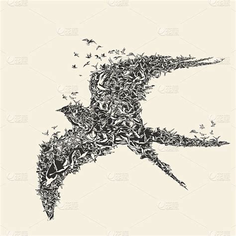 一群鸟排成鸟的队形素材 花瓣网