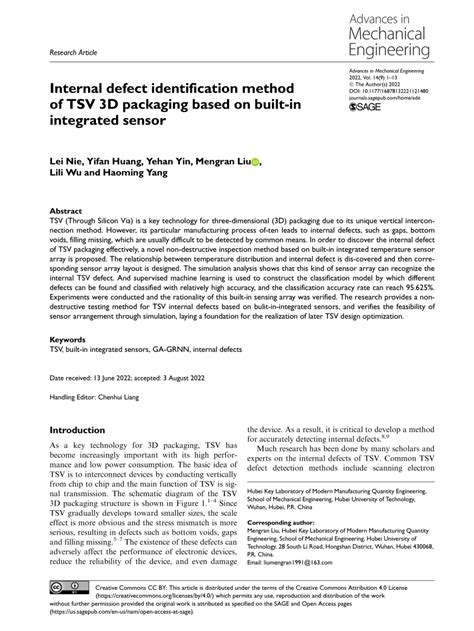 Pdf Internal Defect Identification Method Of Tsv 3d Packaging Based On Built In Integrated Sensor