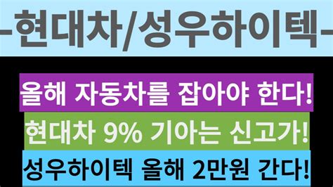 현대차성우하이텍 올해 자동차를 잡아야 한다 현대차 9 기아는 신고가 성우하이텍 올해 2만원 간다 Youtube