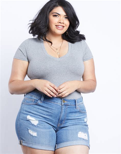 Plus Size Everyday Basic V Neck Tee Bodysuit Plus Size Basic Tee
