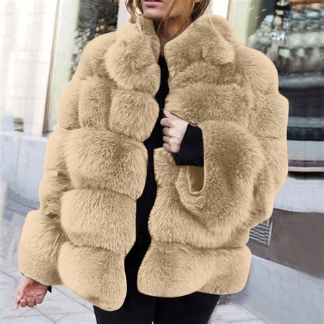 Dailytrove Womens Tan Fuzzy Cropped Jacket Luxe Faux Outerwear For