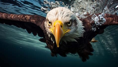 Premium Ai Image Bald Eagle While Diving Eagle Under Water Swimming