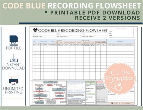 Code Blue Recording Flowsheet Printable Pdf Download Etsy
