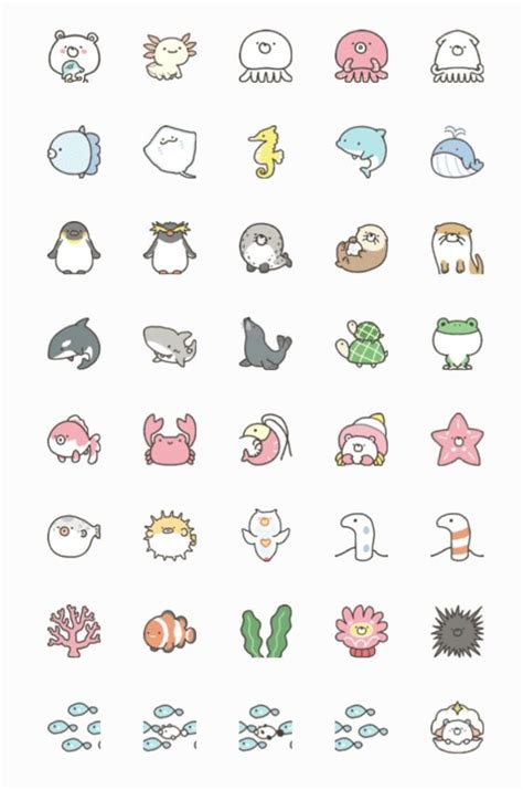 Cute Sea Creature Doodles Kawaii Sea Animals Drawings Cute Animal