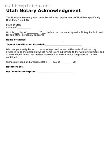 Utah Notary Acknowledgement Forms • Printable Template