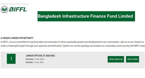 Bangladesh Infrastructure Finance Fund Limited Biffl Job Circular
