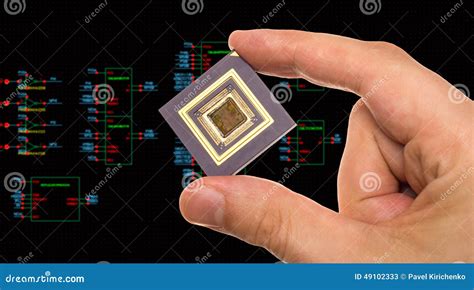 Microprocessor In Hand And Circuit Schematic Stock Image Image Of
