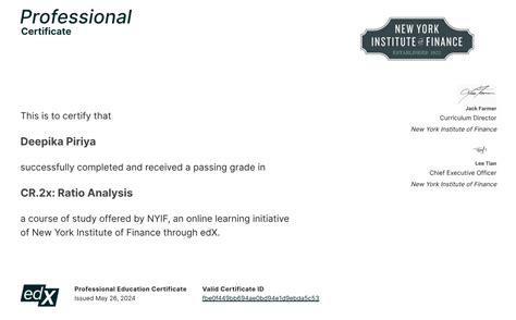 Completed Ratio Analysis Course With Nyif Deepika Piriya Posted On