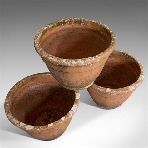 Set Of 3 Vintage Planters English Terracotta Large Garden Plant Pot
