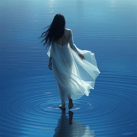 Ethereal Woman Walking On Water In Diaphanous Gown Ai Art