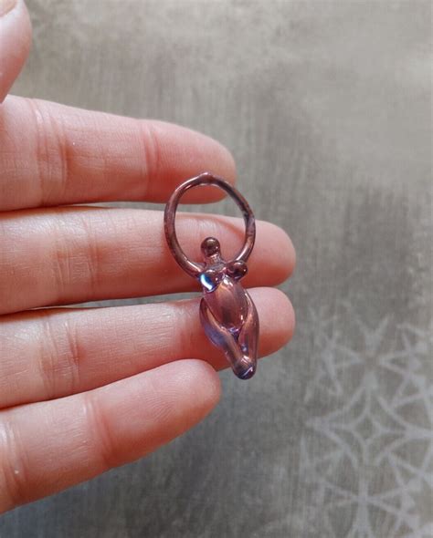 Vintage Pendent Goddess Art Glass Blue Purple Copper Gem