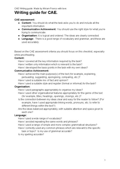 Writing Cae Guide Writing Guide For Cae Cae Assessment Content You
