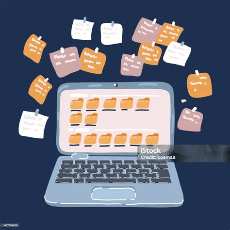 Cartoon Vector Illustration Of Folder On Laptop Screen Stock