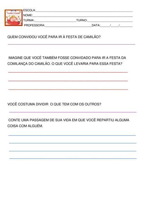 Atividades Do Livro Camilão O Comilão ~ Atividades Escolares