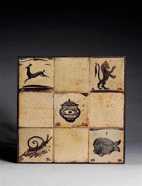 Bonhams Bernard Leach A Wrought Iron Table Set With Nine Tiles Tabletop 13in 33cm Square