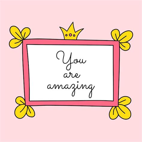 Premium Vector Cute Graceful Rectangular Vector Frame With Crown And Lettering Pink Doodle