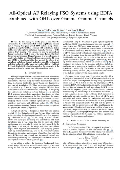 Pdf All Optical Af Relaying Fso Systems Using Edfa Combined With Ohl