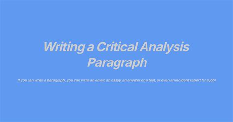 Writing A Critical Analysis Paragraph