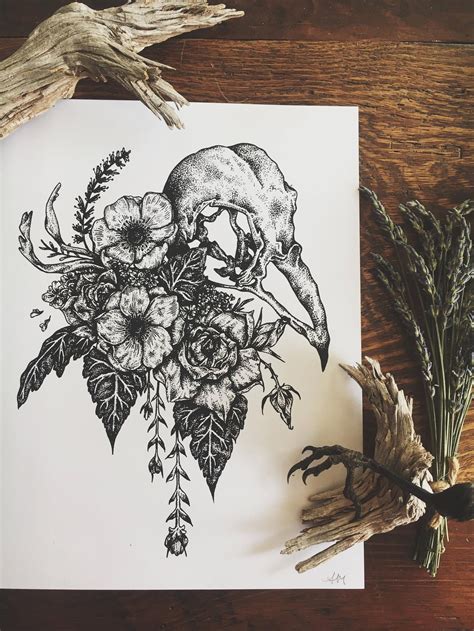 Skull And Flowers Illustration