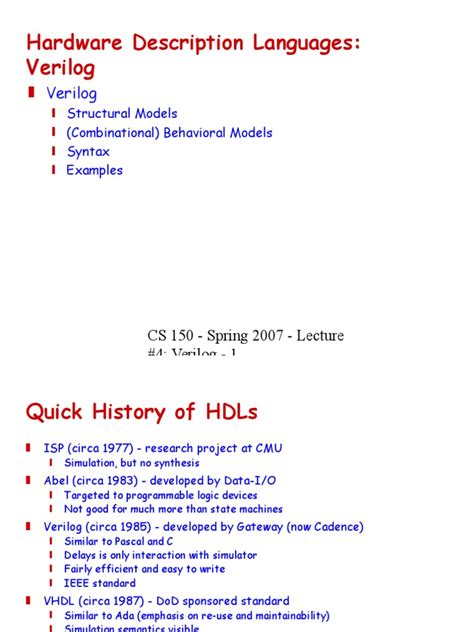 Hardware Description Languages Verilog Pdf Hardware Description Language Vhdl
