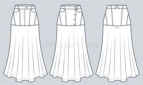 Denim Skirt Technical Fashion Illustration Godet Skirt Fashion Flat