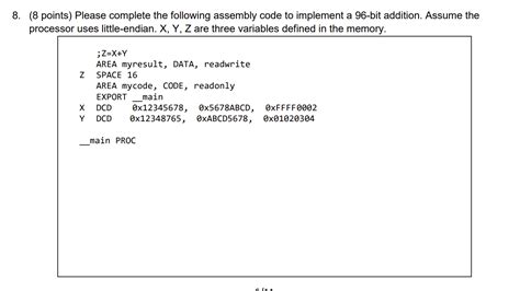 solved 8 8 points please complete the following assembly