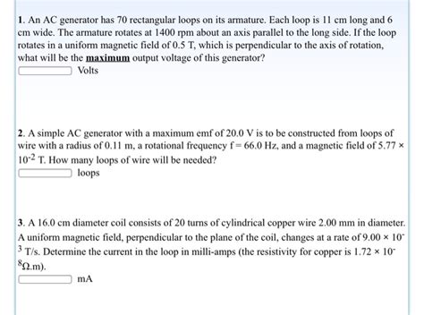 solved 1 an ac generator has 70 rectangular loops on its