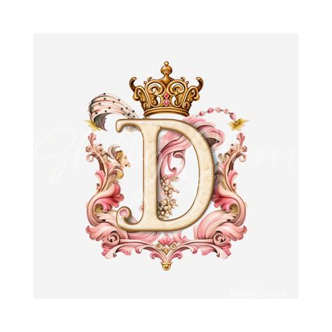 Letter D Monogram Wall Art Pink And Gold Crown