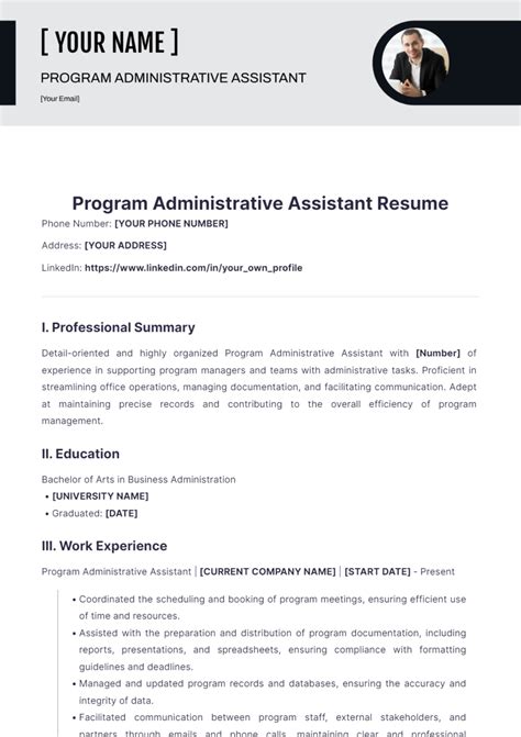 Free Program Administrative Assistant Resume Template To Edit Online