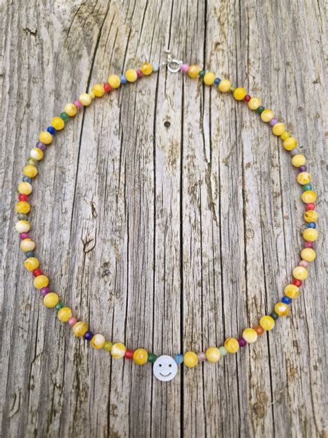 Honey Jade And Rainbow Jade Smiley 90s Necklace Etsy