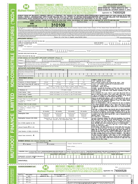 Muthoot Finance Ncd Application Acknowledgment Pdf Cheque Debt